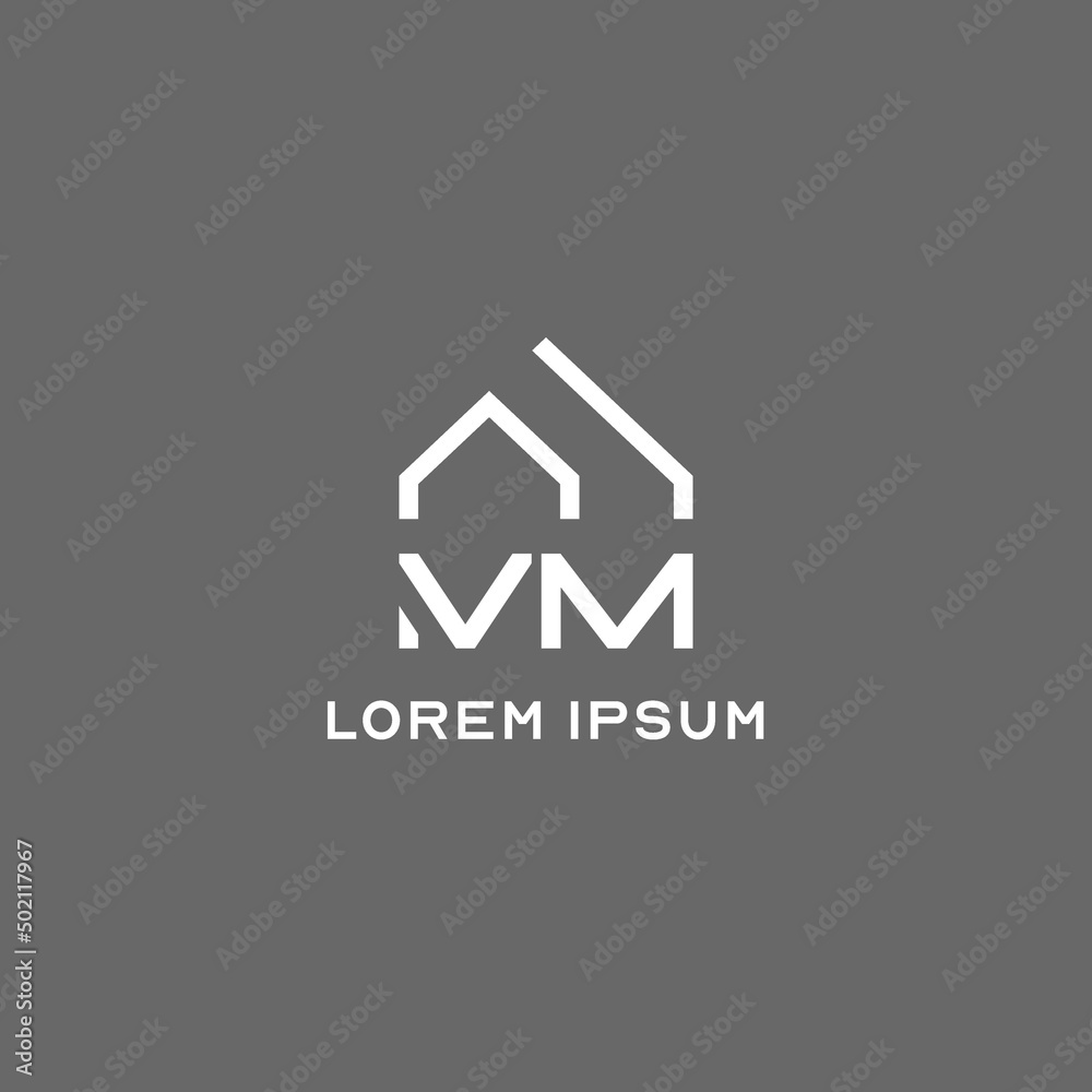 Monogram VM house roof shape, simple modern real estate logo design ...