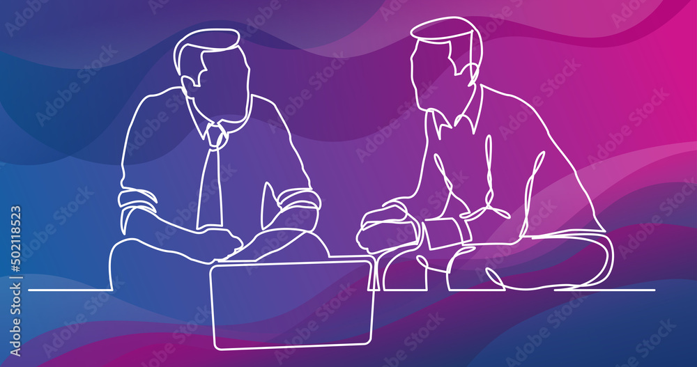 continuous line drawing of two businessmen sitting and talking Stock ...