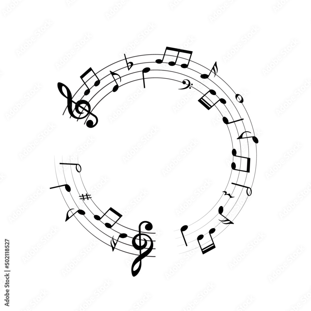 Round music notes frame, musical background, vector illustration. Stock ...