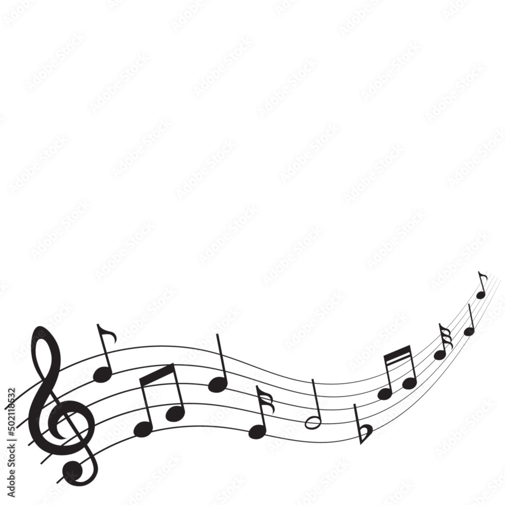 Music notes on wavy stave, musical background, vector illustration ...