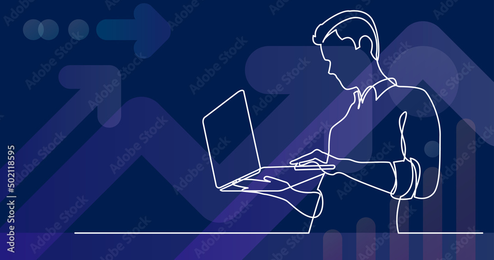 continuous line drawing of man watching laptop computer Stock Vector ...