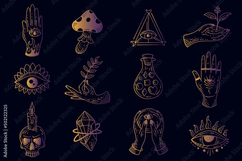 Set Collection Mystical Celestial Simple Minimalism Tattoo Clipart ...