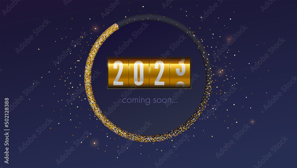Mechanical timer countdown to 2023 New Year. Radial indicator from ...