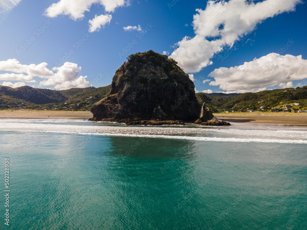 Piha black sand beach on the West coast of New Zealand's North Island ...