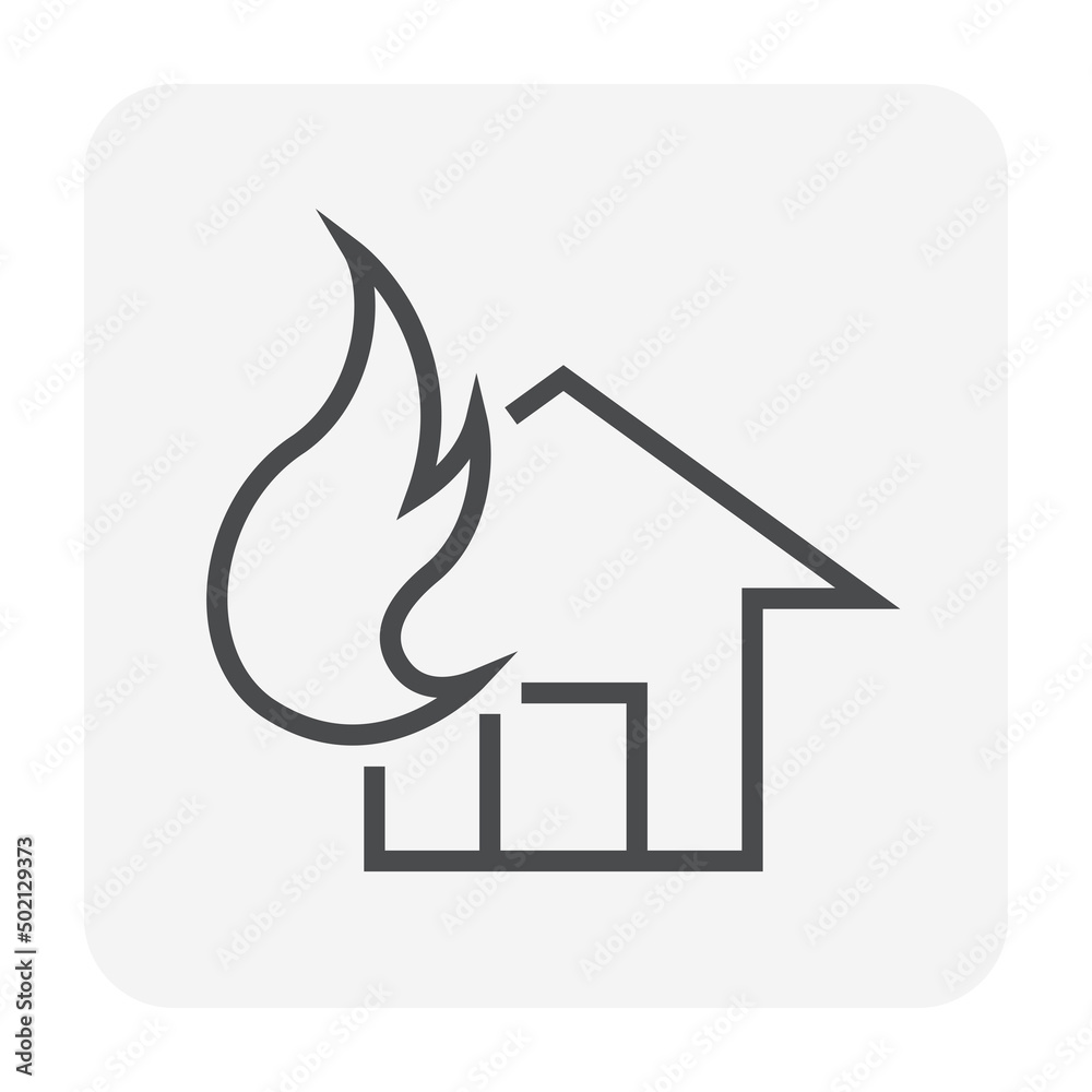 Home or house fire vector icon. May called disaster, accident or ...