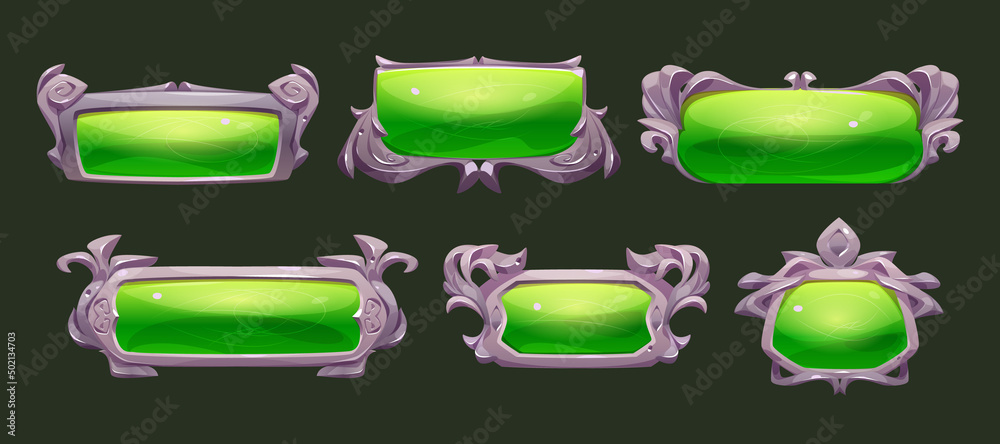 Game ui frames, green medieval borders with metal silver vignette ...