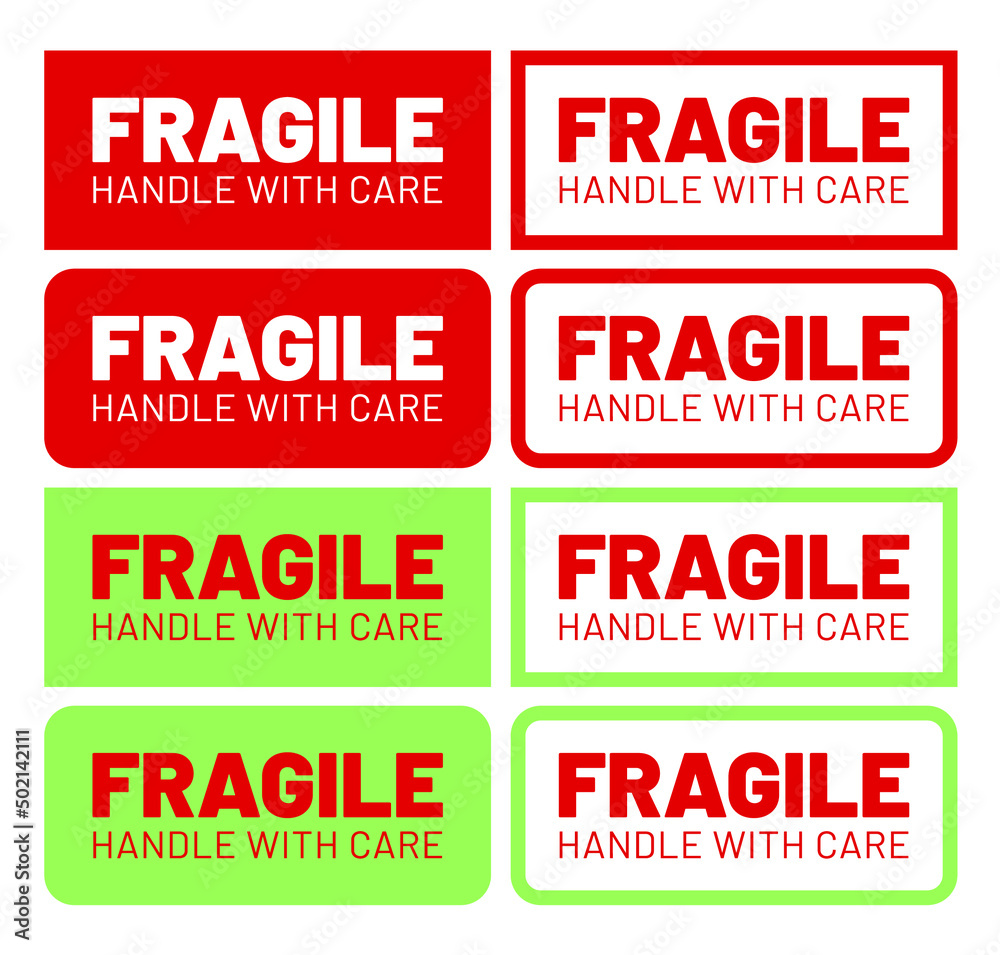 Fragile handle with care warning sign in red and green can be use for ...