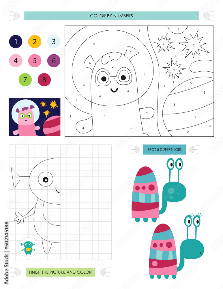 Space Activity pages for kids. Printable activity sheet with mini games ...