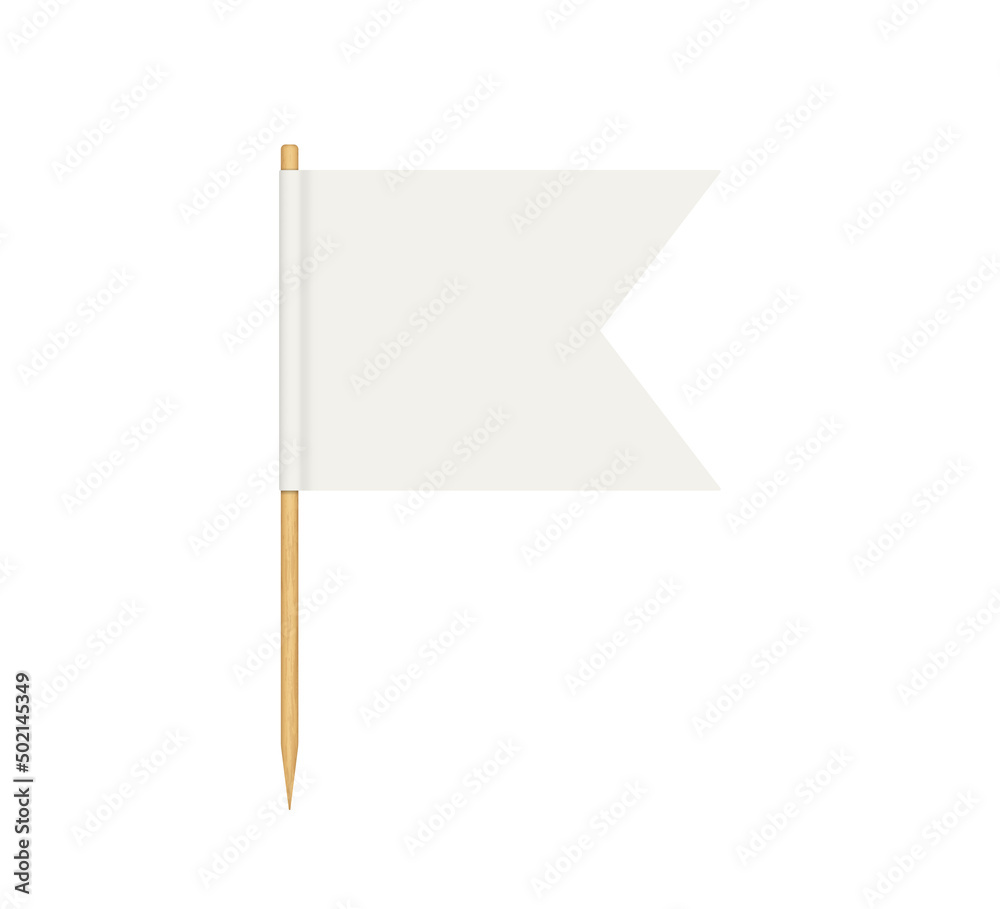 Toothpick flag. Blank flag on wooden stick. Wood toothpick with white ...