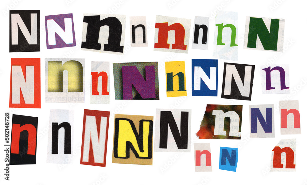 letter n magazine cut out font, ransom letter, isolated collage ...