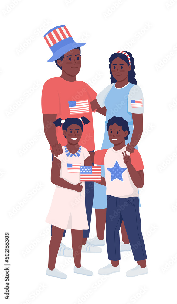 Family at Independence day holiday semi flat color vector characters ...