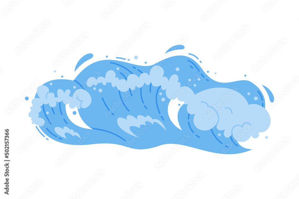 Wave Water Splash with Foam and Curve with Droplet Vector Illustration ...