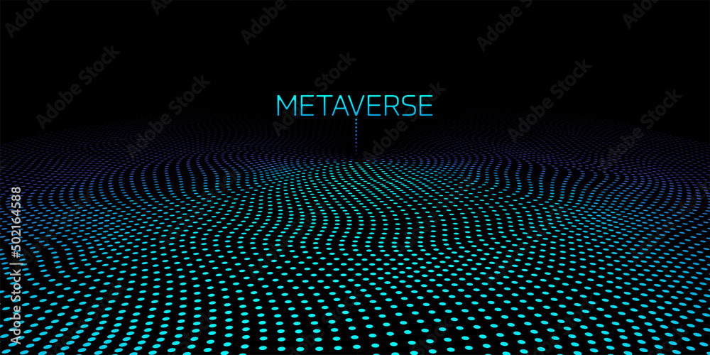 Metaverse world map globe blue light dots pattern wavy background in ...