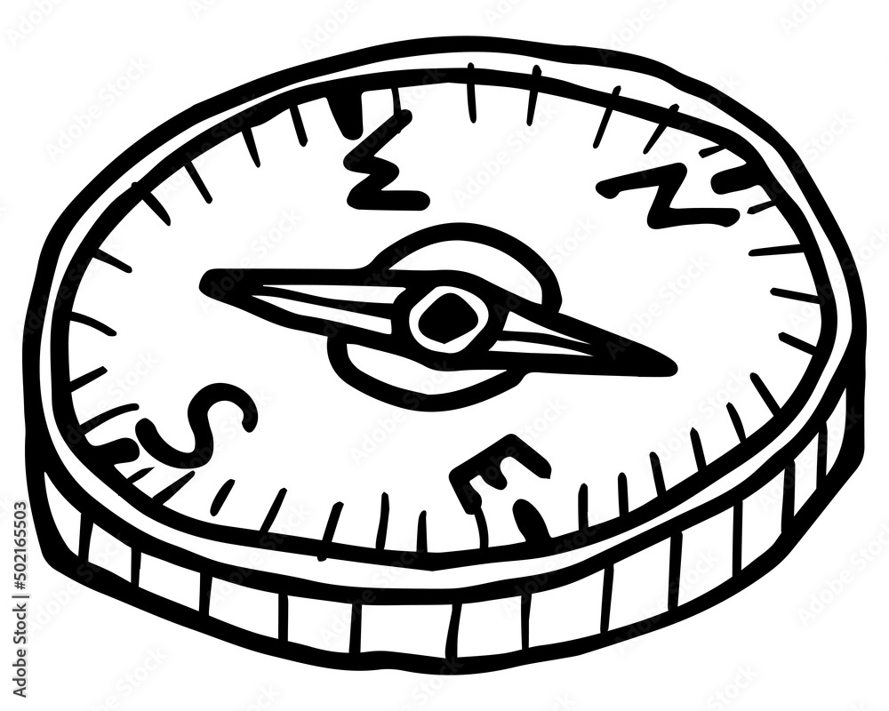 Simple hand-drawn black and white linear clipart of the compass ...
