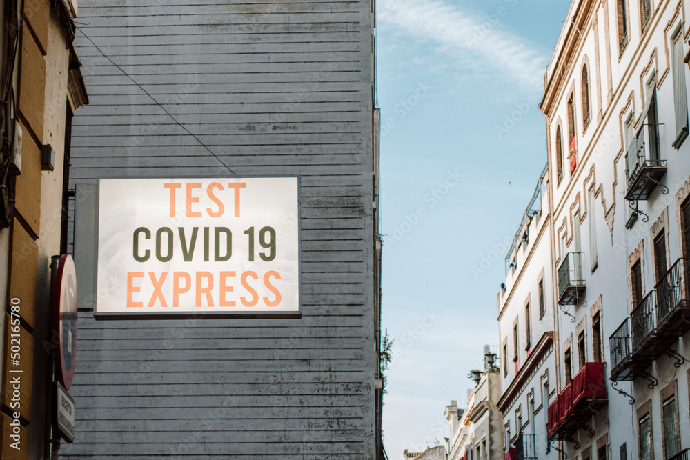 covid express test poster hung on street Stock Photo | Adobe Stock
