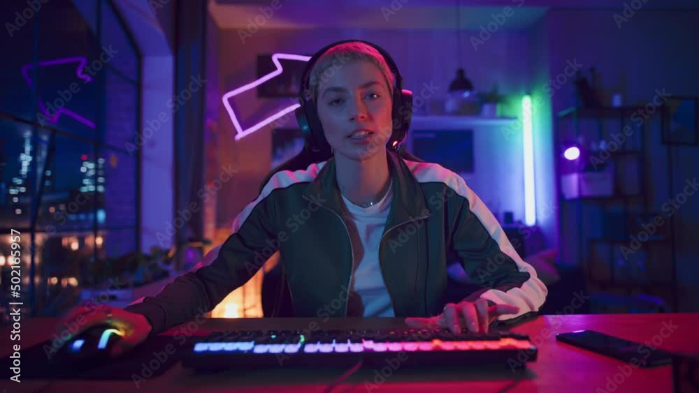 Gaming at Home: Female Gamer Playing Online Video Game on Computer in ...