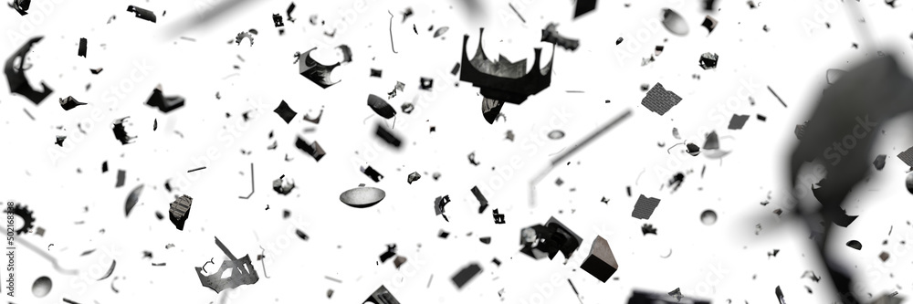 space debris in Earth orbit, dangerous flying trash isolated on white background banner Stock ...