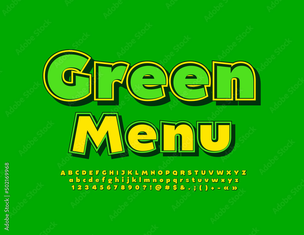 Vector trendy template Green Menu with modern Font. Decorative Alphabet ...