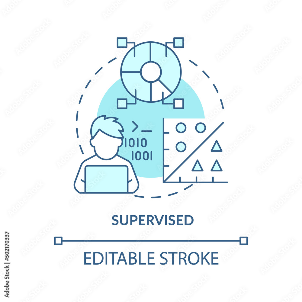 Supervised turquoise concept icon. Labeled dataset. Category of machine ...