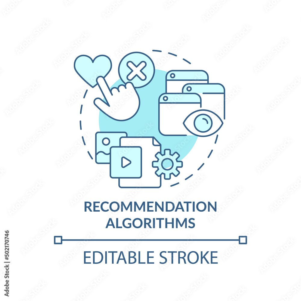 Recommendation algorithms turquoise concept icon. Use of machine ...
