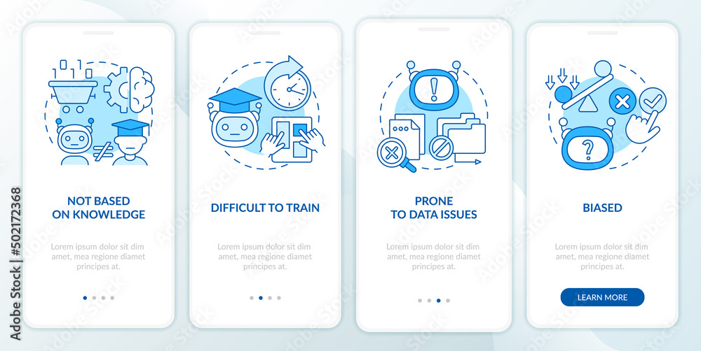 Drawbacks Of Machine Learning Blue Onboarding Mobile App Screen