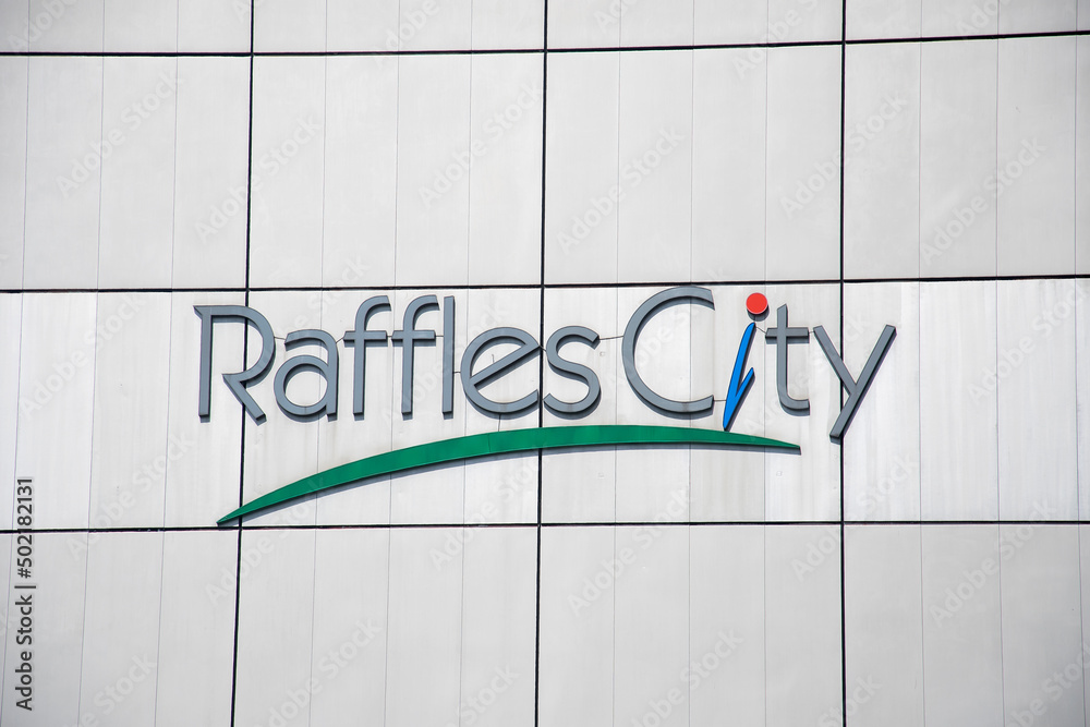 Sign of Raffles City shopping mall at the building Stock Photo | Adobe ...