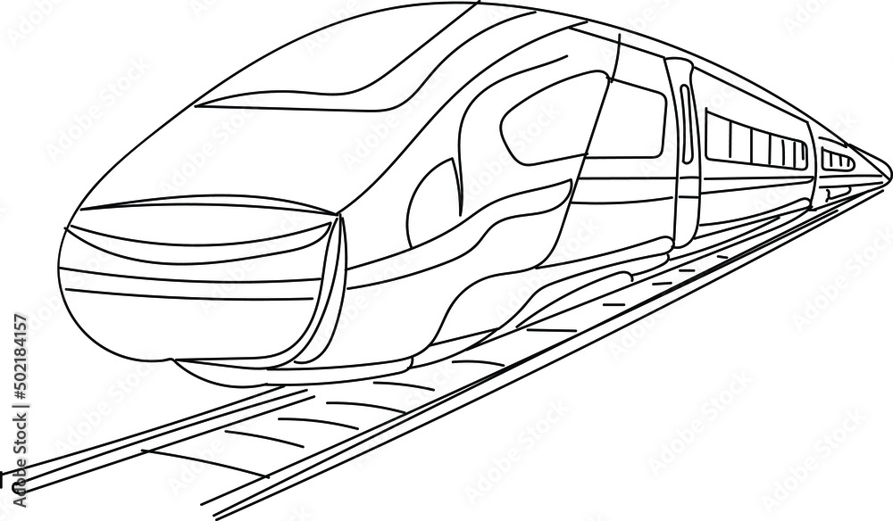 Outline sketch drawing of electric train, Line art illustration vector ...