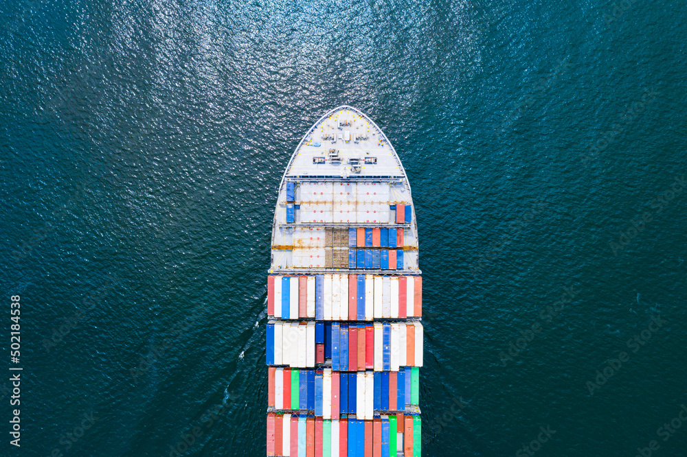 Aerial view Cargo container ship. Business logistic transportation in ...