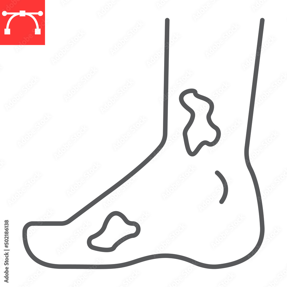 Diabetic foot line icon, ulcer and disease, diabetic foot vector icon ...