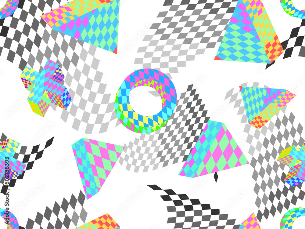 Seamless pattern with 3d objects with an abstract checkered pattern in ...