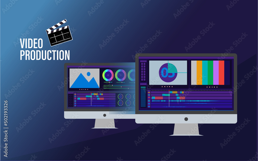 video editing abstract vector illustration with video editing monitor ...
