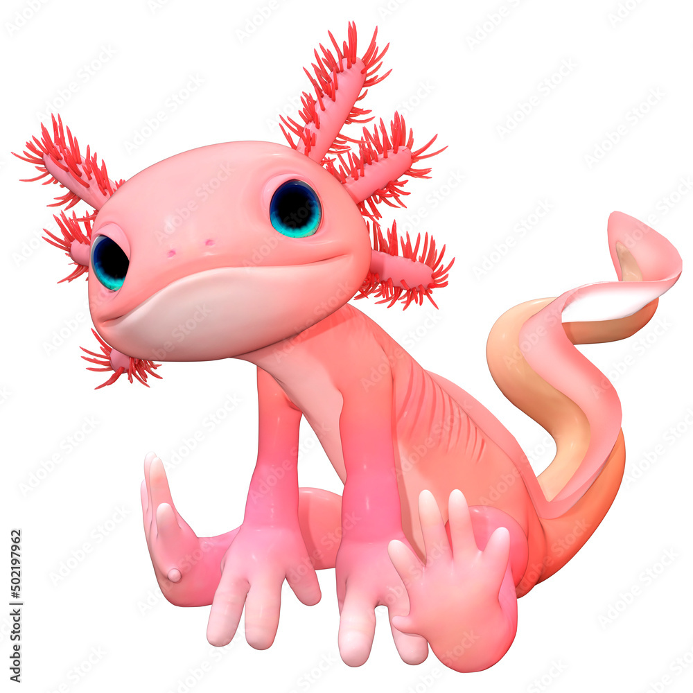 3D Rendering Cartoon Axolotl on White Stock Illustration | Adobe Stock