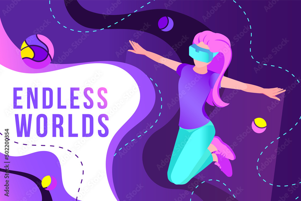 Meta Verse Neon glowing banner with character immerse to the Virtual ...