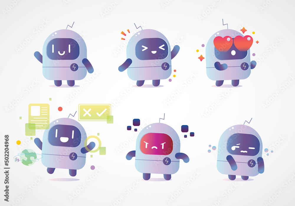 modern minimal simple robot mascot character set Stock Vector | Adobe Stock