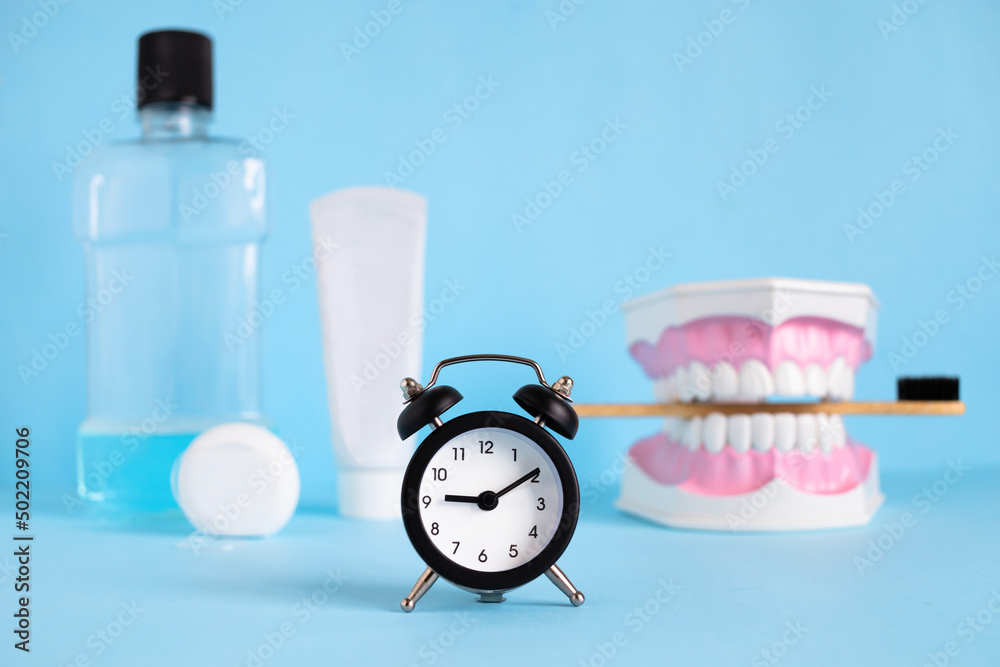 morning and evening dental routine, tooth clear in jaw with bamboo ...