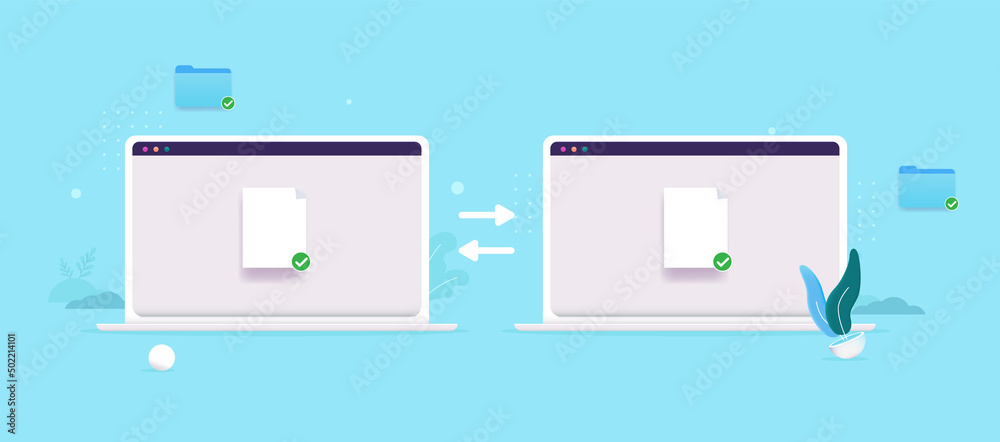 File sharing - Two laptop computers syncing files and folders. Flat ...