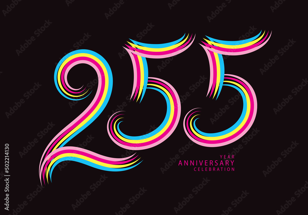 255 number design vector, graphic t shirt, 255 years anniversary ...