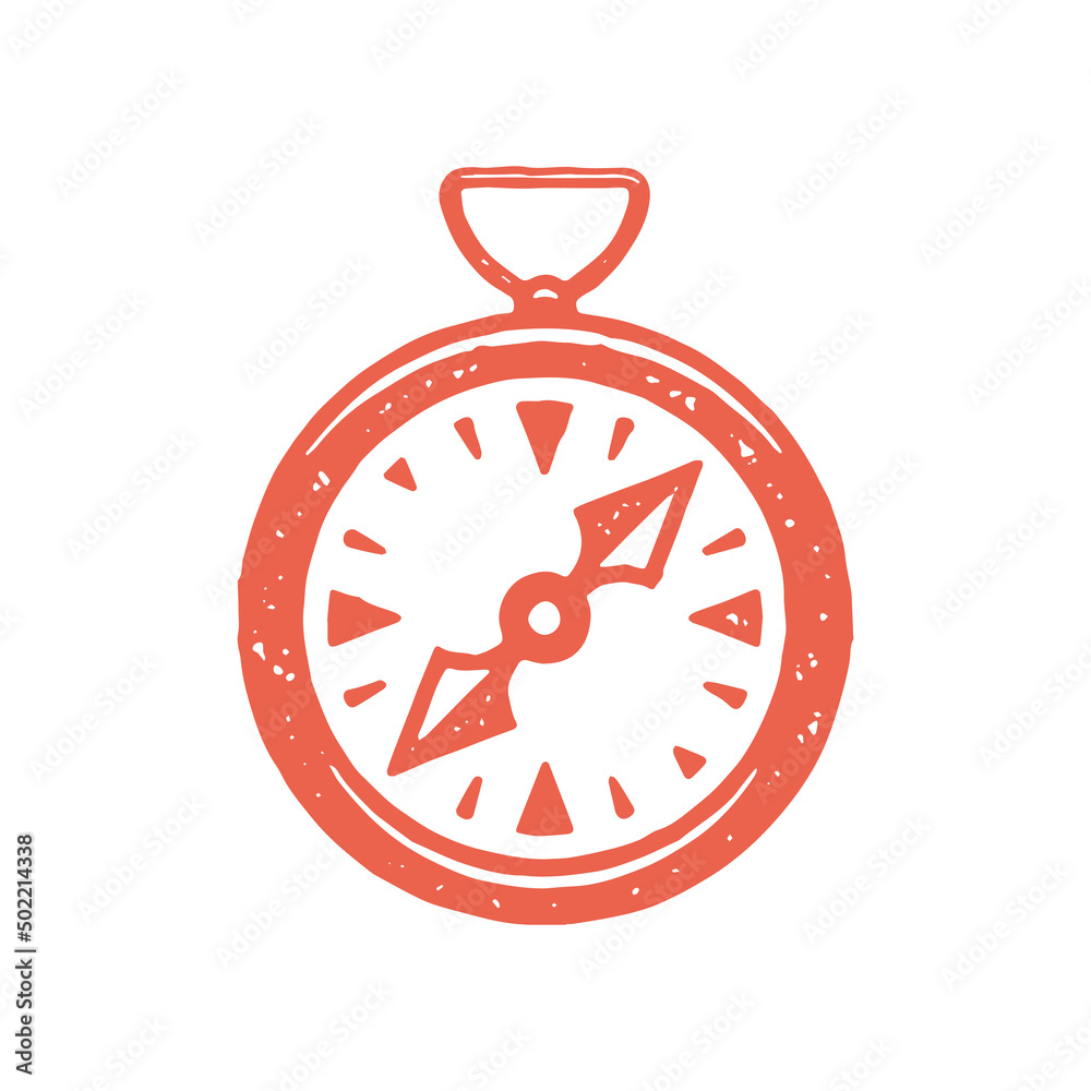 Hand drawn minimalist red compass with arrow for directional map ...