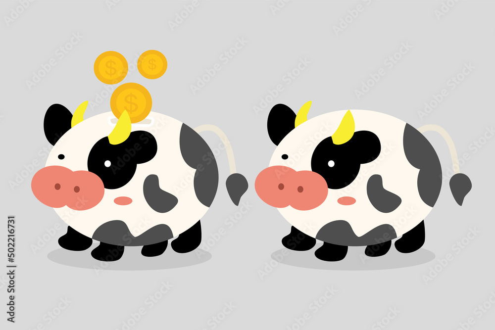 Cow money bank with coins dollar, cute illustration collection for bank ...
