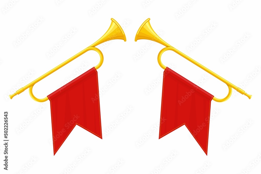 Golden horn trumpets musical instruments isolated on white background ...