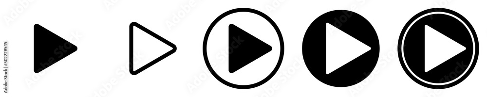 Playback set icon on a white isolated background. Black play symbol in ...
