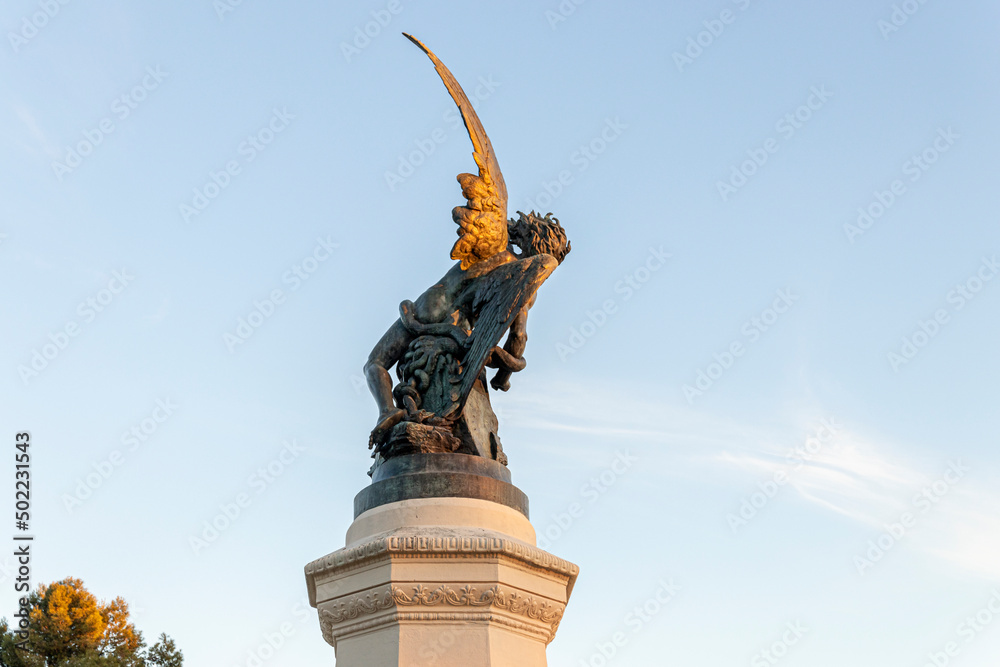 Madrid, Spain. The Fuente del Angel Caido (Monument of the Fallen Angel ...
