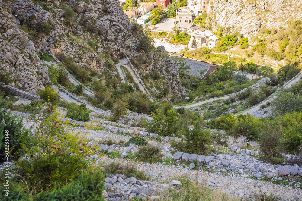 Montenegro. Bay of Kotor, Gulf of Kotor, Boka Kotorska and walled old ...