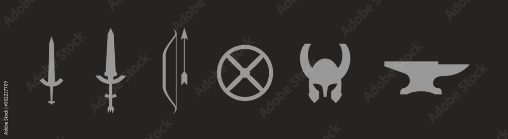 Fantasy RPG Warrior Icons Vector Illustration in Flat Style Stock ...