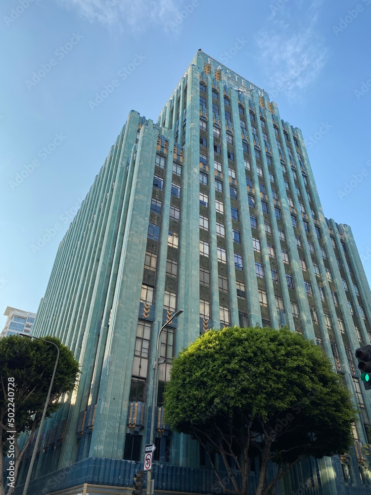LOS ANGELES, CA, JUL 2021: distinctive, emerald green exterior Eastern ...