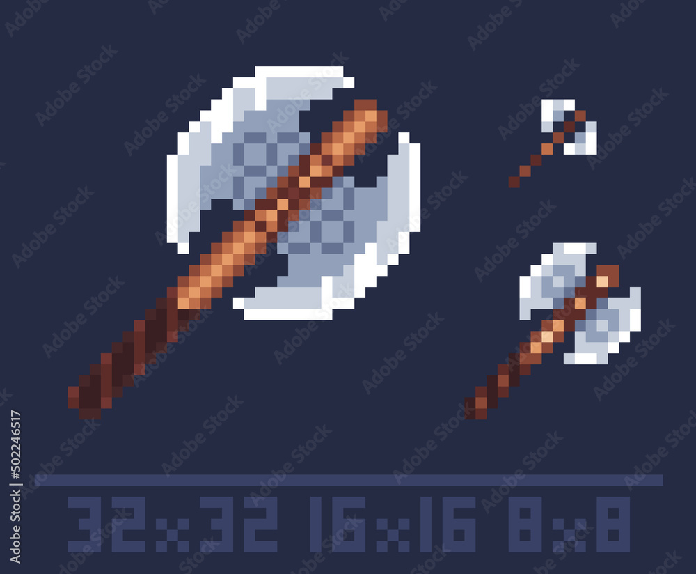 Pixel art viking axe icon for rpg, sandbox games. Resolution 32x32 ...