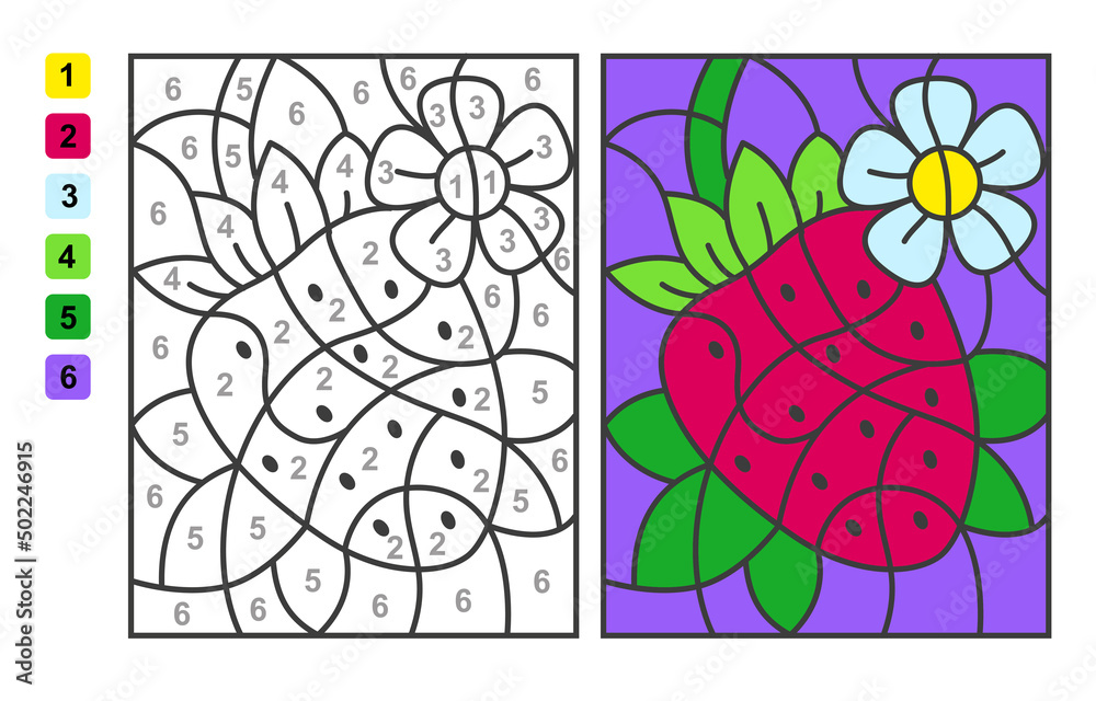 Vector coloring page Color by numbers strawberries. Puzzle game for ...
