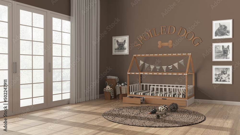 Dog room interior design, modern space devoted to pets in taupe and ...