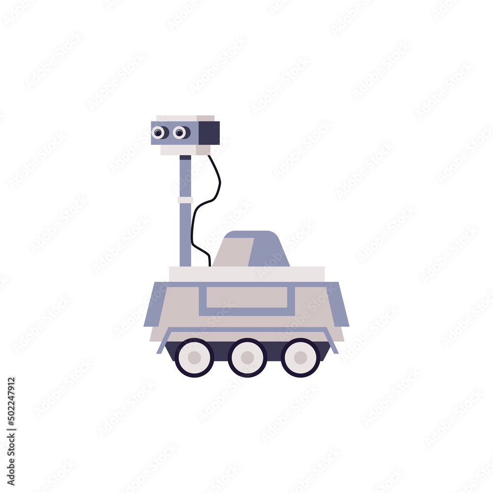 Mars or lunar rover with camera, flat vector illustration isolated on ...