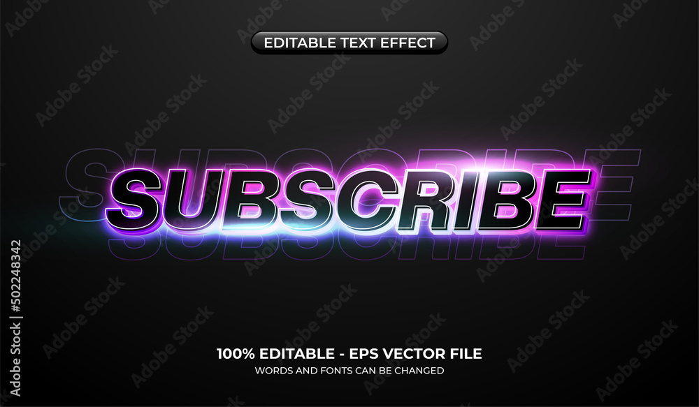 Glowing subscribe text effect. Impressive neon text effect for social ...